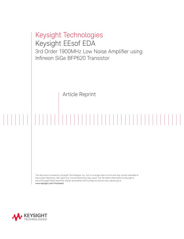 3rd Order 1900MHz Low Noise Amplifier using Infineon Transistor PDF Asset Page | Keysight